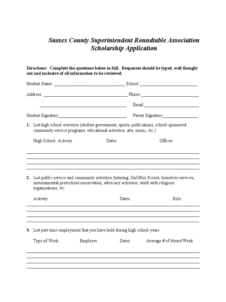 Sussex County Superintendent Roundtable Association Scholarship ...