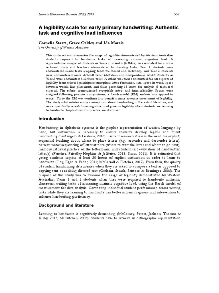 A Legibility Scale For Early Primary Handwriting | PDF | Cognition ...