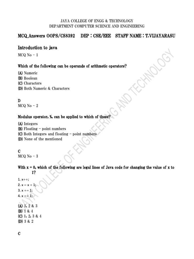 Oops Mcq Answers Pdf Constructor Object Oriented Programming 5617