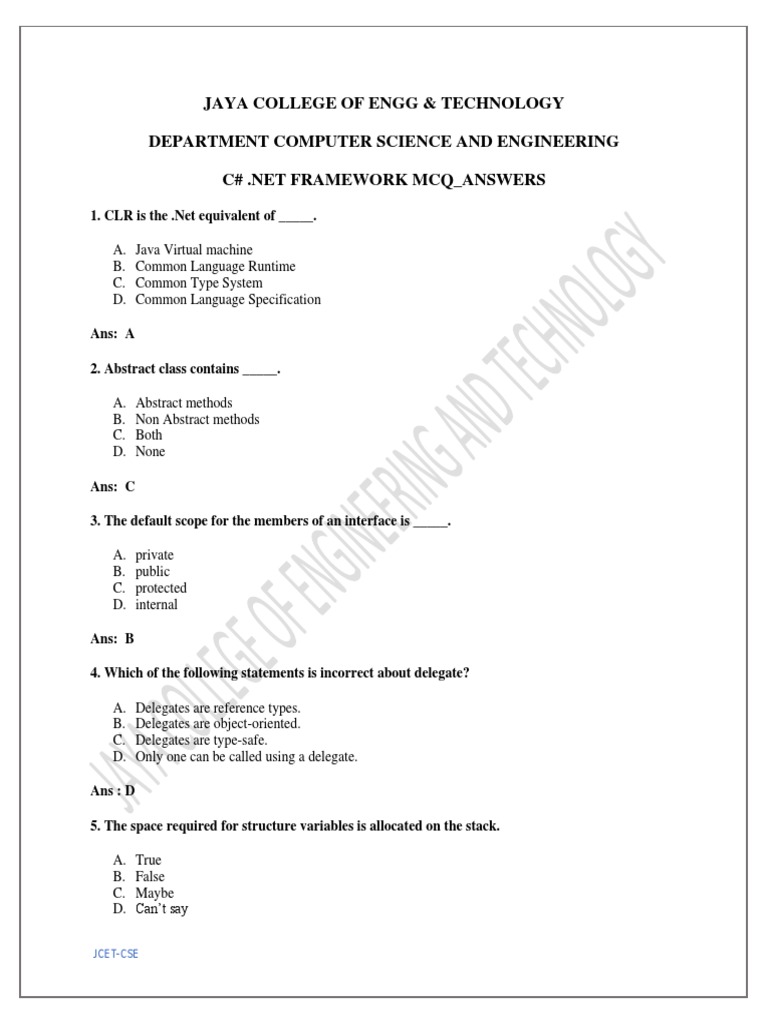 C Framework Mcq Answers Pdf C Sharp Programming Language C Programming Language