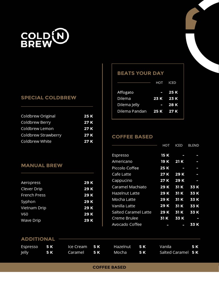 Cold N Brew Menu | PDF | Desserts | Coffee