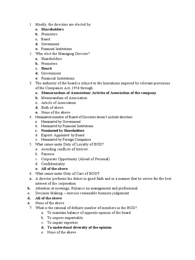 Unit Test 1 Q A | PDF | Chief Executive Officer | Board Of Directors