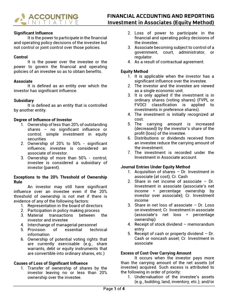 Equity Method: Investment in Associates | PDF | Goodwill (Accounting ...