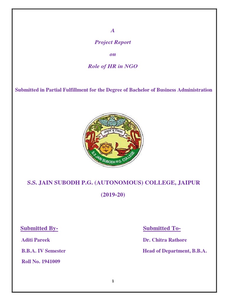 Project Report BBA MBA Role of HR in NGO | PDF | Non Governmental ...