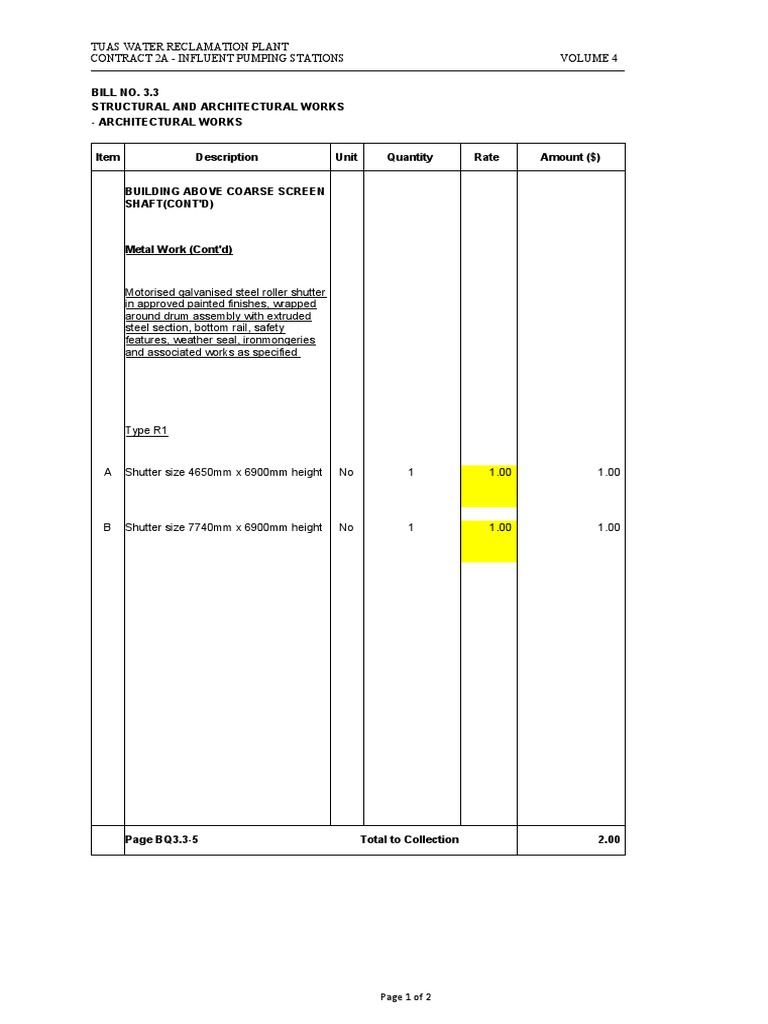 BOQ Roller Shutter | PDF