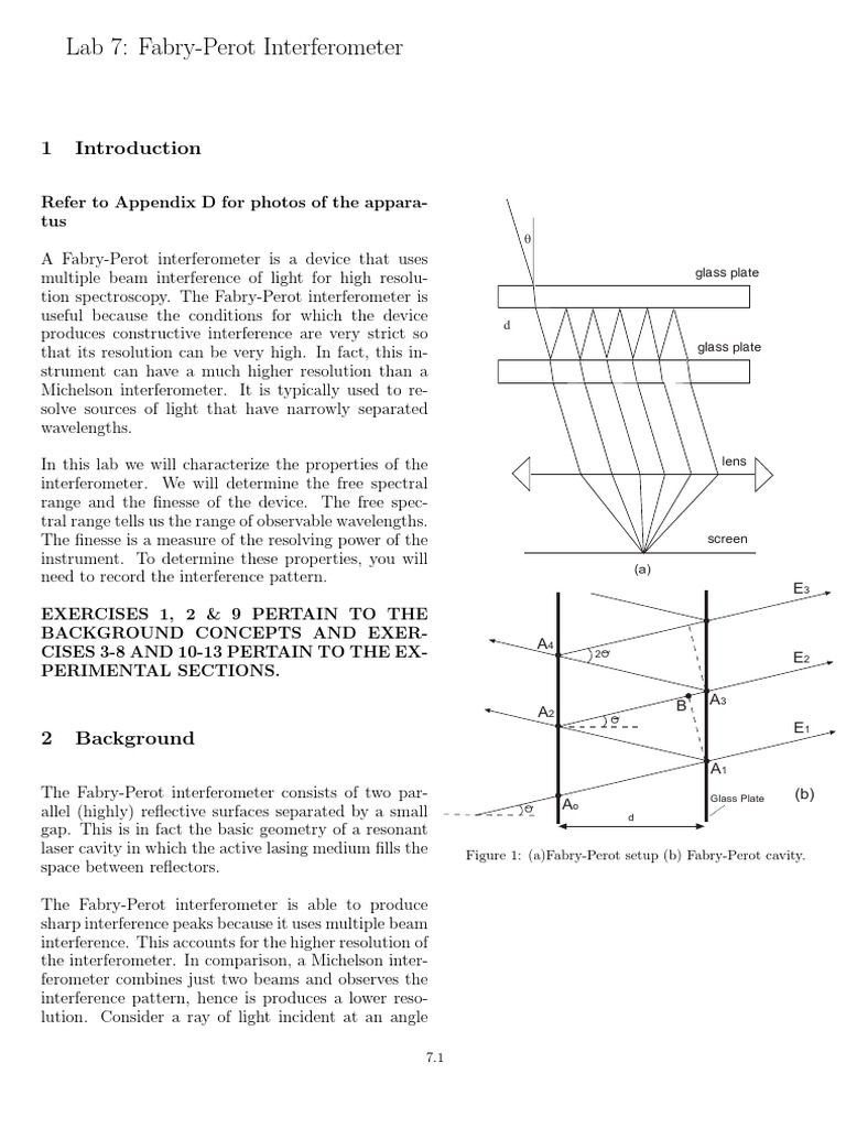 Lab 7: Fabry-Perot Interferometer: Figure 1: (A) Fabry-Perot Setup (B) Fabry-Perot Cavity | PDF ...