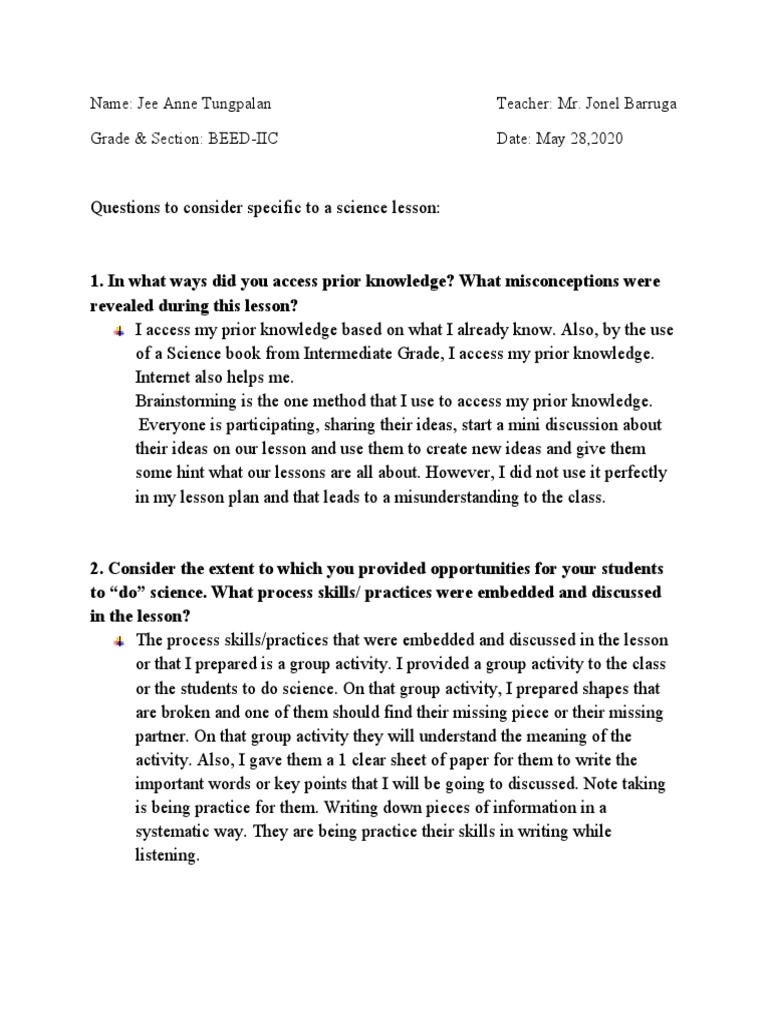 Prior knowledge and process skills in science | PDF | Lesson Plan ...
