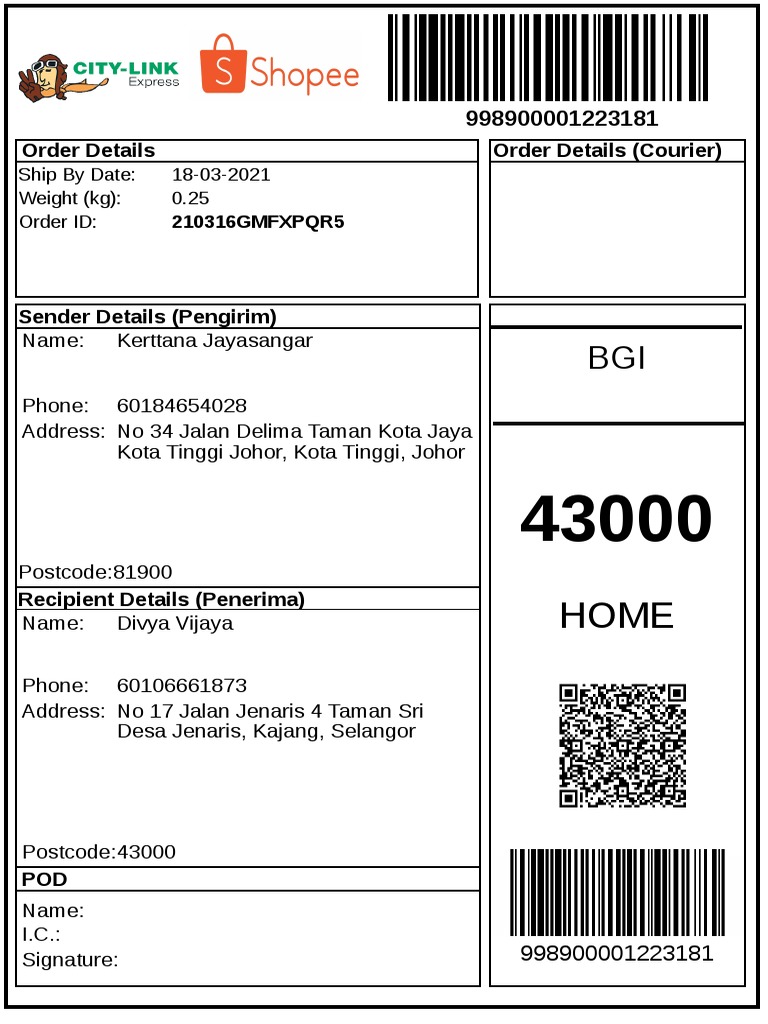 Shipping Order Details for BGI | PDF