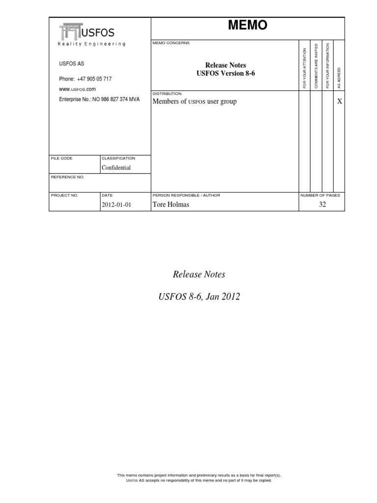 USFOS Version 8-6 Release Notes | PDF | Graphical User Interfaces ...