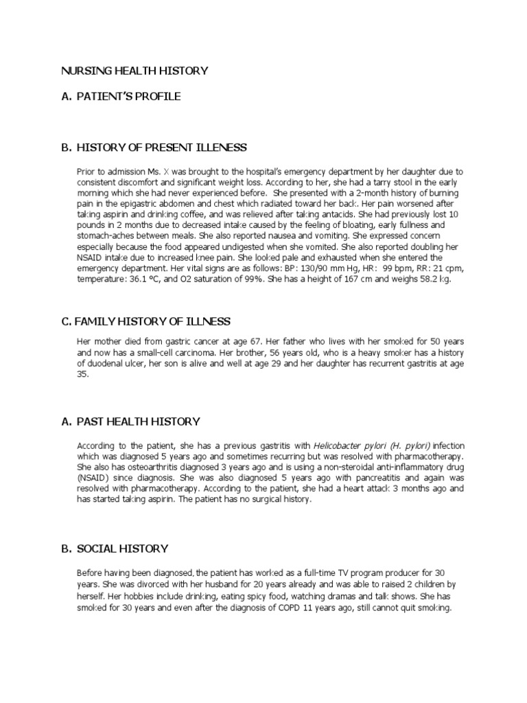 Nursing Health History - Case Study | PDF | Digestive Diseases ...