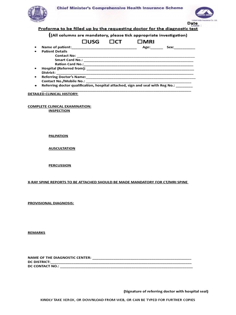 TN CMCHIS Proforma FOR USG CR MRI | PDF