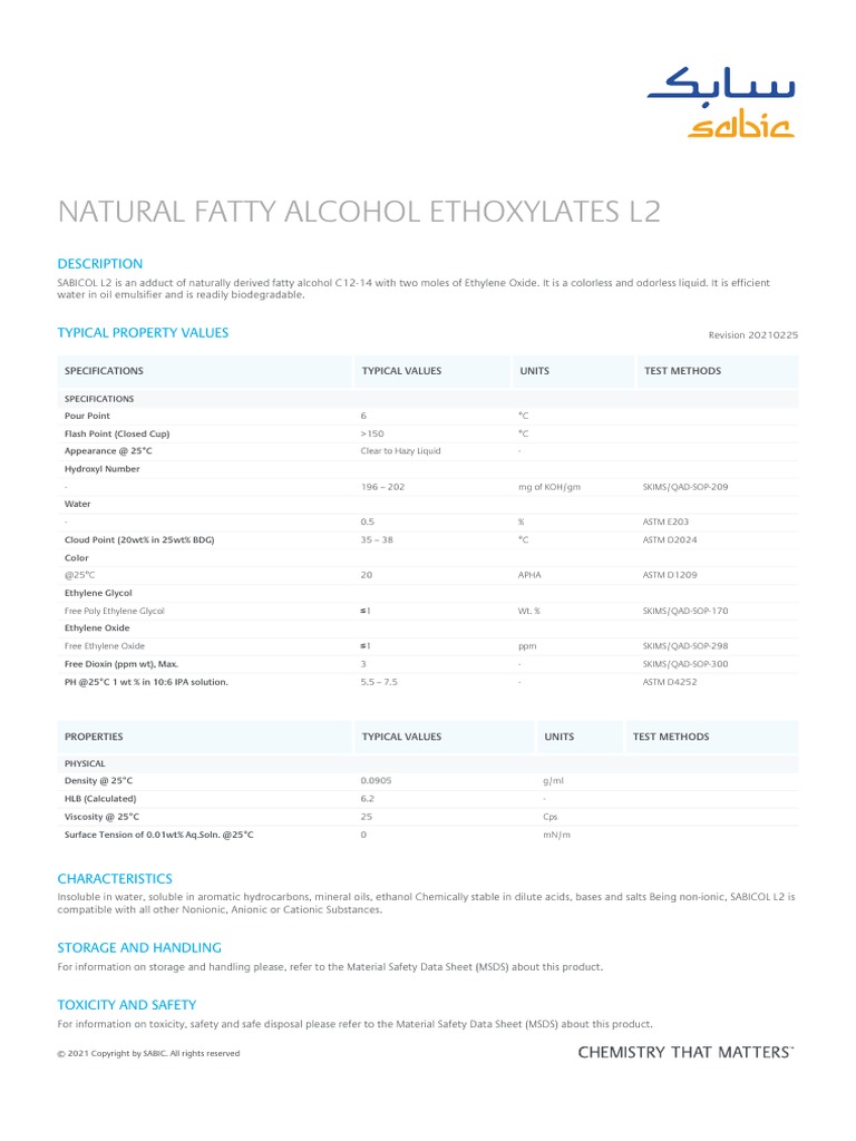 Natural Fatty Alcohol Ethoxylates - L2 - Global - Technical - Data ...