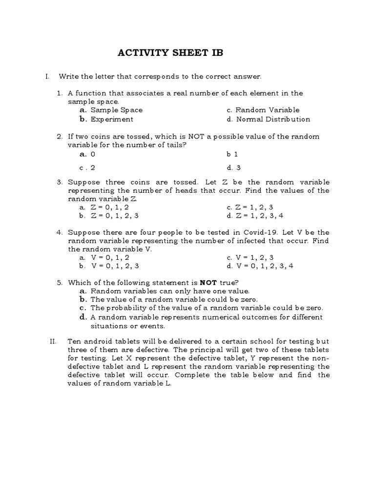 Q1 Random Variable Statistics | PDF