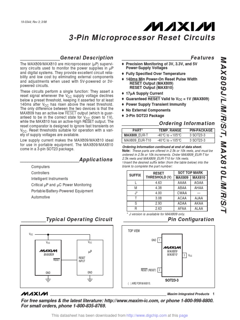 3-Pin Microprocessor Reset Circuits: General Description - Features ...