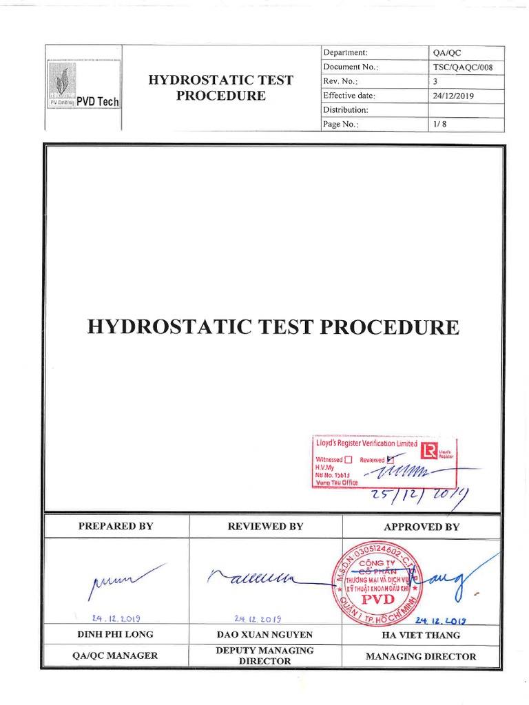 8 - Hydrostatic Test Procedure | PDF