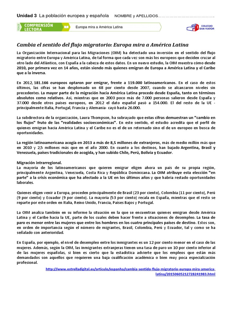 Comprension Lectora Tema 3 | PDF | America latina | Inmigración