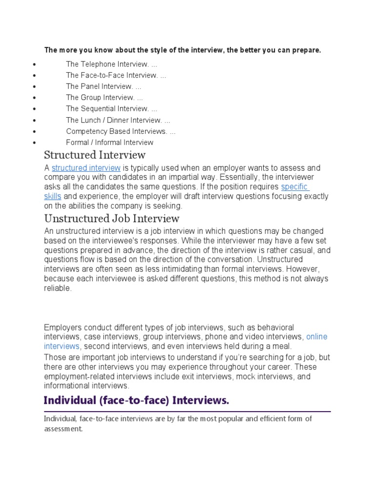 Types of Interview | PDF | Interview | Job Interview