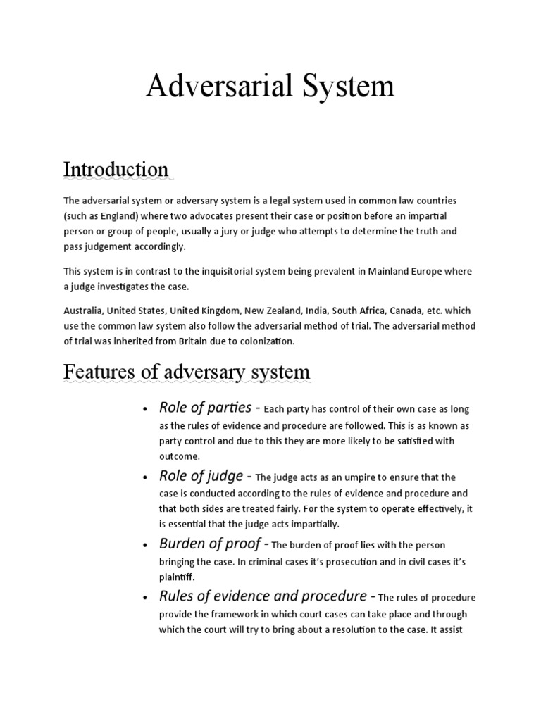 Adversarial System: Role of Parties | Download Free PDF | Precedent ...