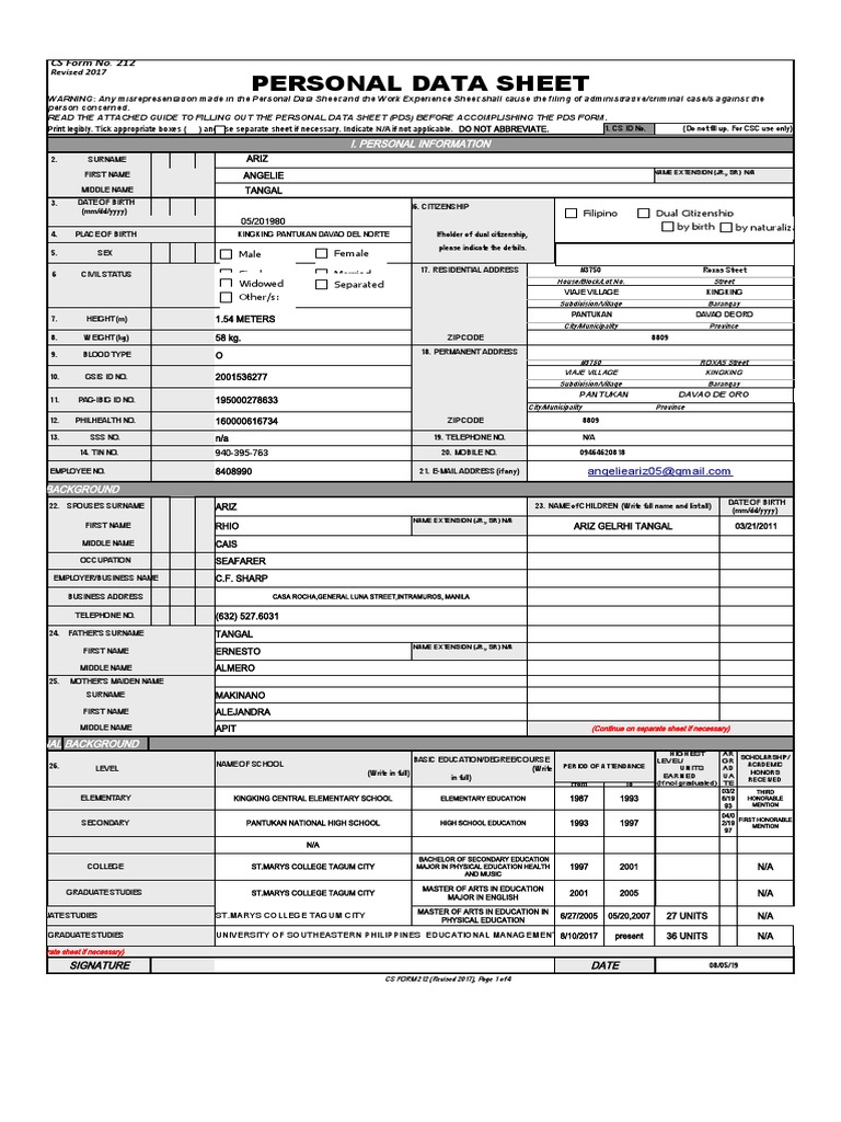 Personal Data Sheet Guide | PDF | Crime & Violence | Crime Thriller
