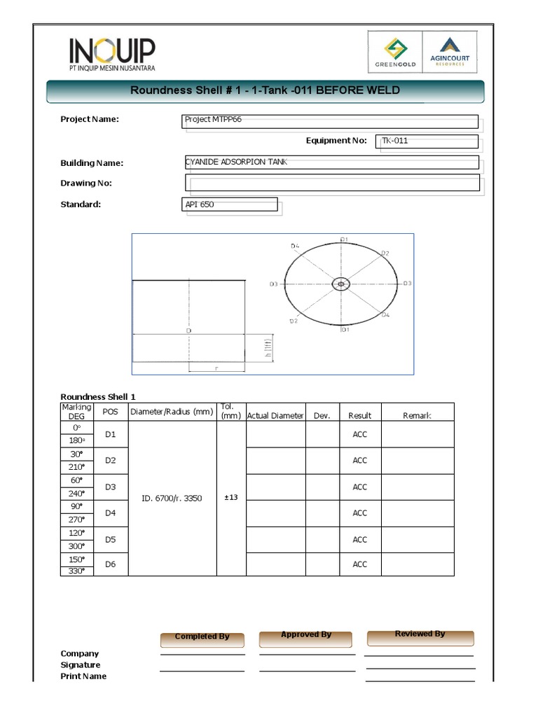 Roundness Shell # 1 - 1-Tank - 011 BEFORE WELD: Project MTPP66 TK-011 ...