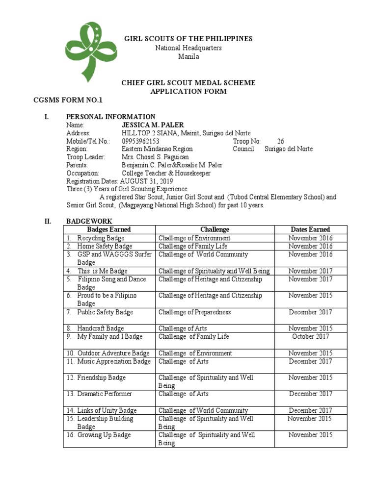 # 4. CGSMS-Form-No.-1 | PDF | Patriotic And National Organizations ...