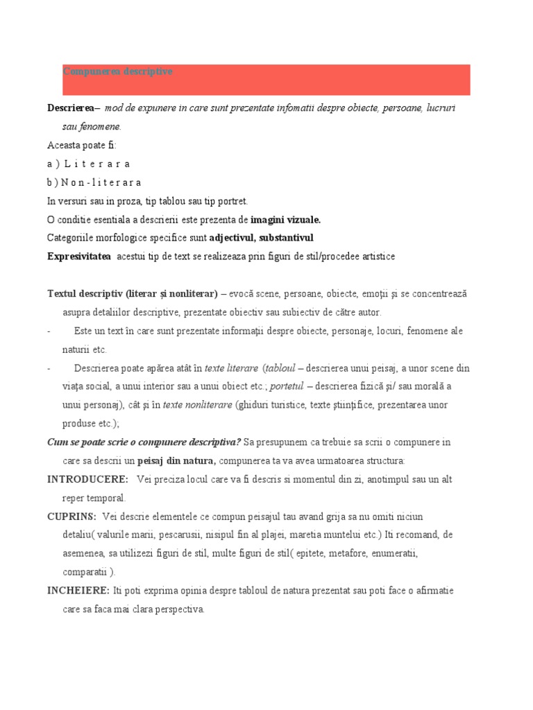 Compunerea Descriptiva | PDF