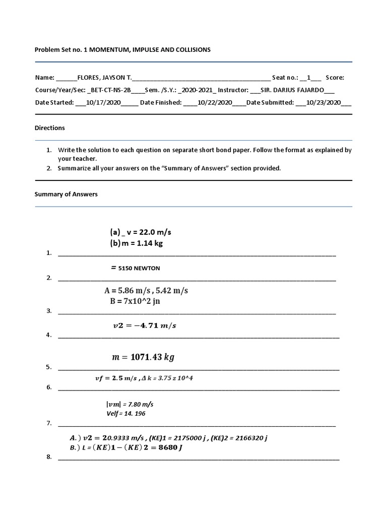 Problem Set No.1 | PDF | Momentum | Collision