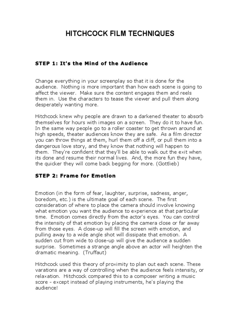 Hitchcock Film Techniques | PDF | Alfred Hitchcock | Cinema
