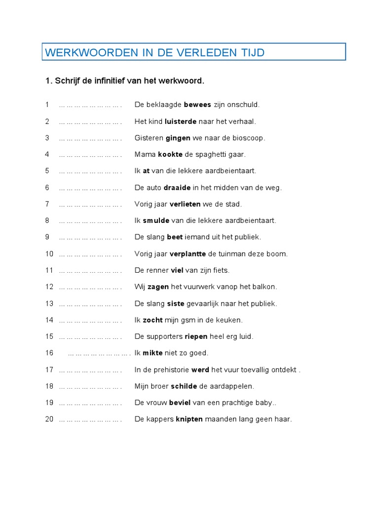 Oefeningen Verleden Tijd Sterke Werkwoorden | PDF Oefeningen Verleden Tijd Sterke Werkwoorden | PDF