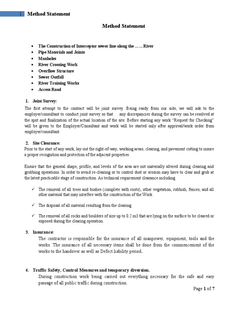 Method Statement River Works | PDF | Road | Concrete
