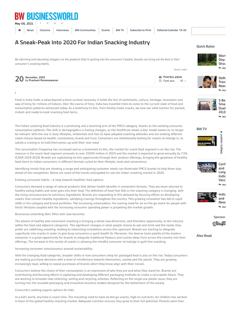A Sneak Peak Into 2020 For Indian Snacking Industry-Prashant ...