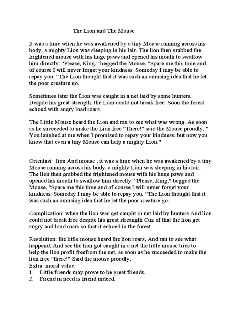 Resolution of The Lion and The Mouse | PDF | Poetry | General Fiction