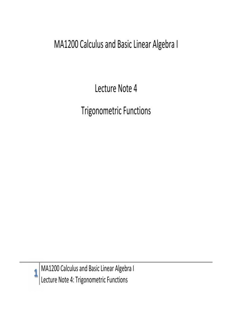 MA1200 L4 Trigonometry | PDF | Trigonometric Functions | Sine