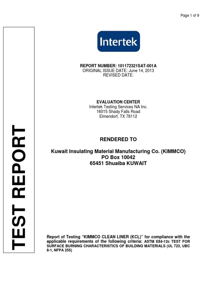 KCL Test Report - ASTM E84 - 48kg - 25mm - Unlocked | PDF | Materials ...