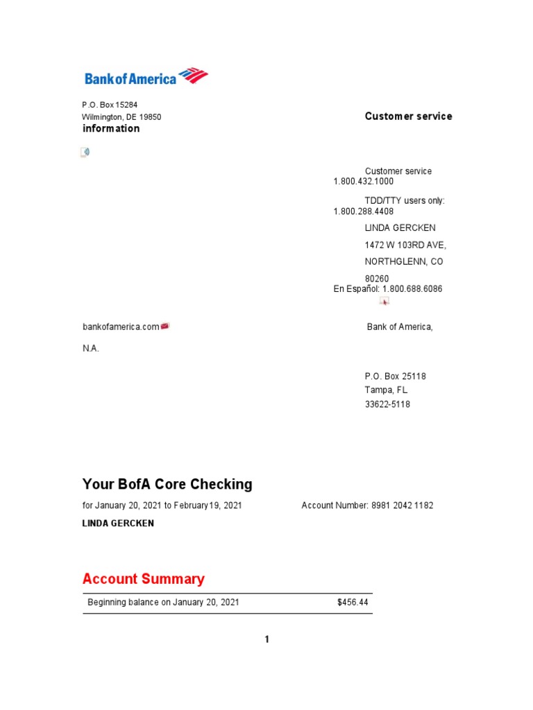 Your Bofa Core Checking: Customer Service Information | PDF