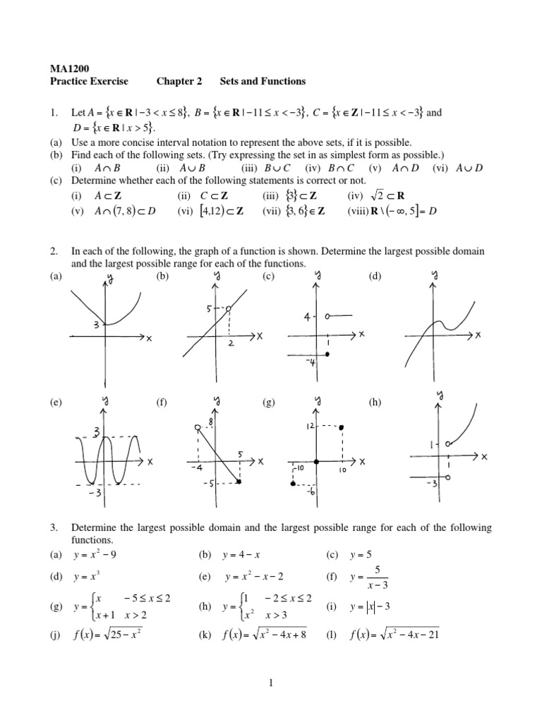 Sets and Functions Practice Exercises | PDF | Number Theory | Function ...