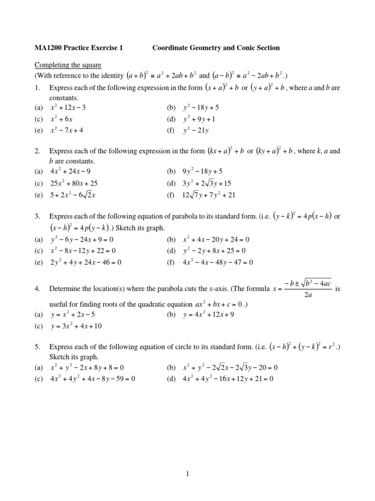 Solving Practice Problems Involving Coordinate Geometry and Conic ...