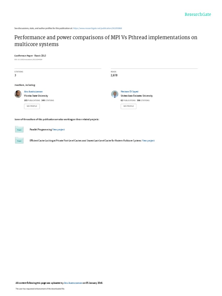 Performance and Power Comparisons of MPI Vs Pthread Implementations On Multicore Systems | PDF ...