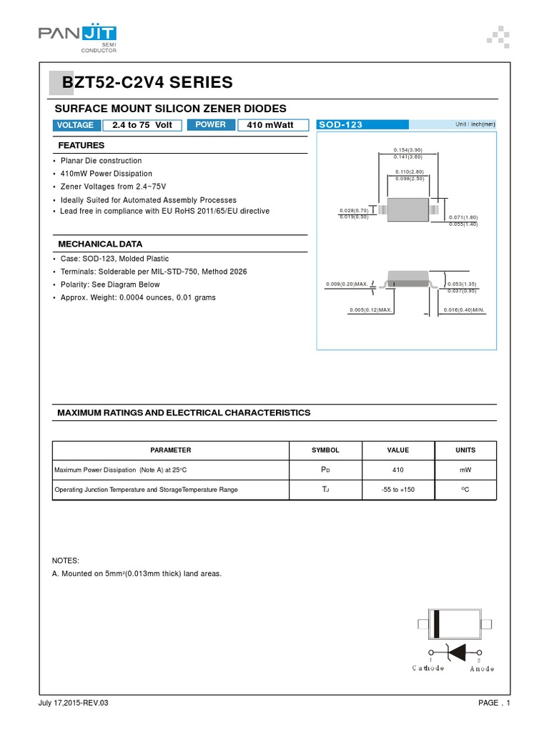Bzt52-c2v4 Series r03 Panjit | PDF