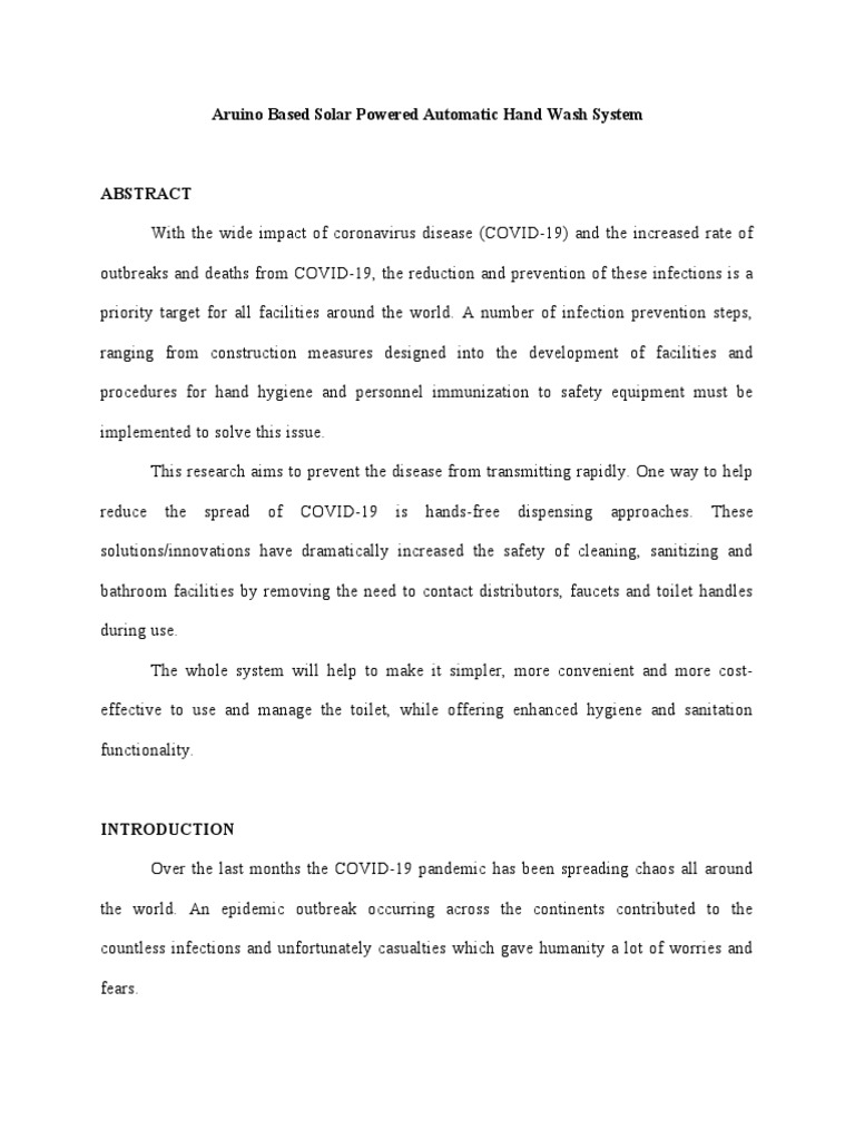 Arduino Solar Powered Automatic Hand Wash Prevents Disease Spread | PDF ...