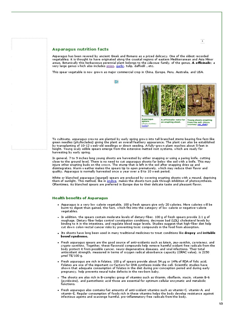 Asparagus Nutrition Facts and Health Benefits | PDF | Asparagus ...
