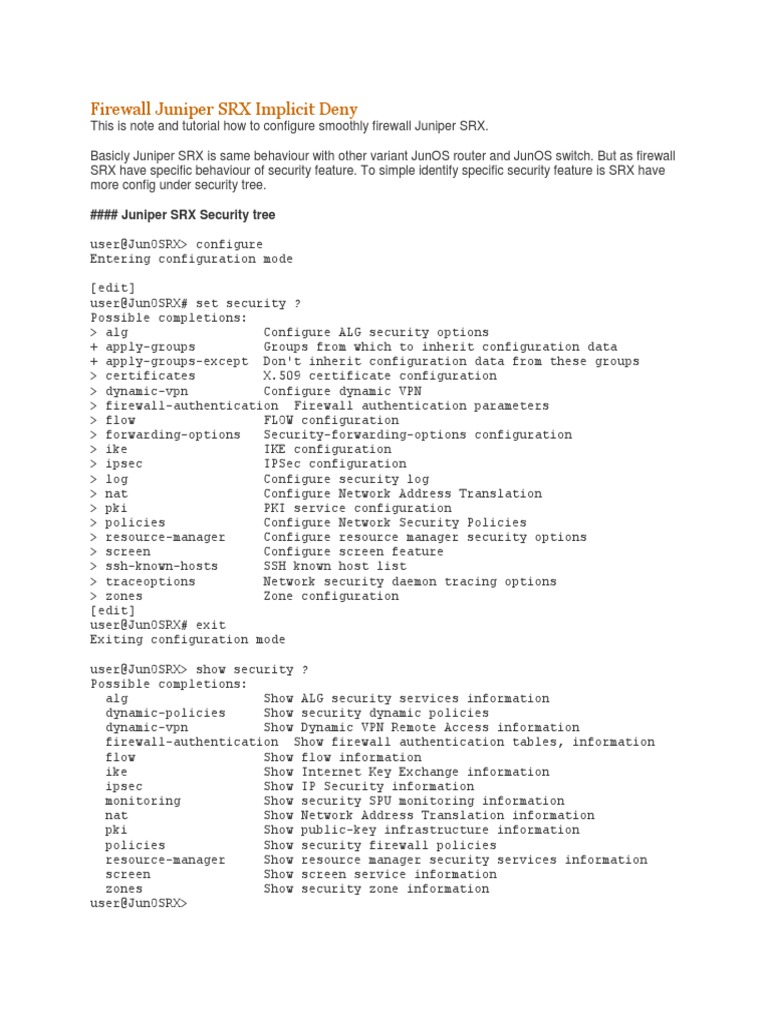 Firewall Juniper SRX Implicit Deny | PDF | Information Technology ...