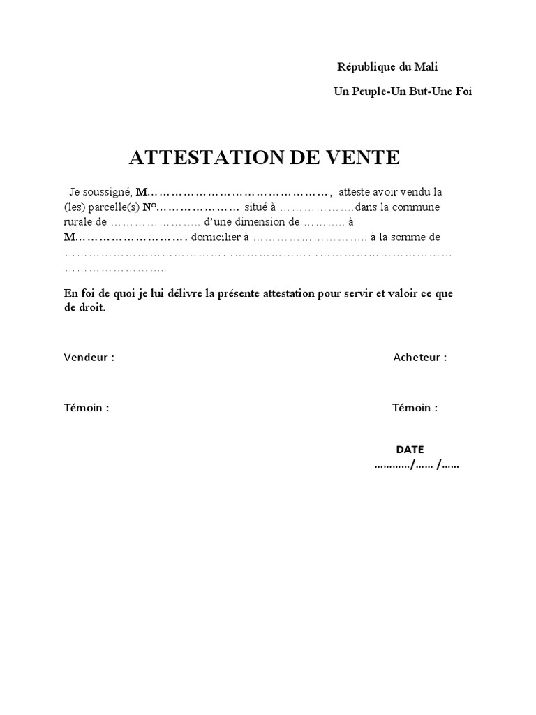 Attestation de Vente | PDF