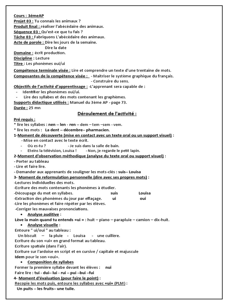 Phonèmes ui et oui en lecture | PDF | Écriture | Cognition