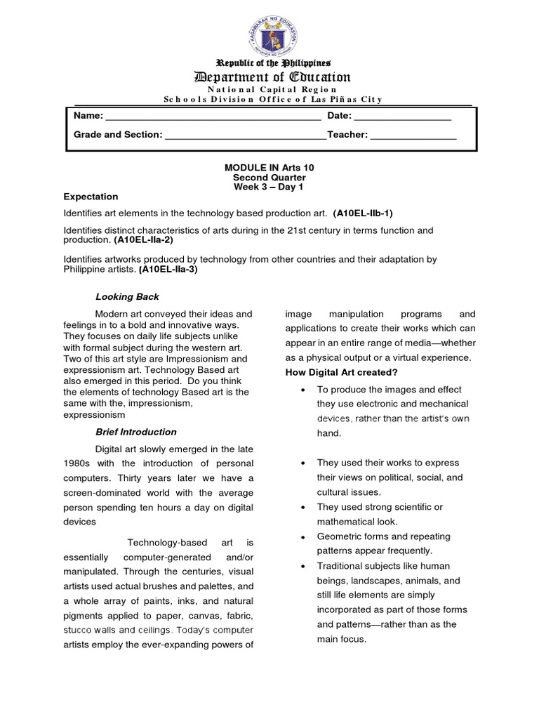 Technology-Based Art in Grade 10 | PDF | Camera | Digital Camera