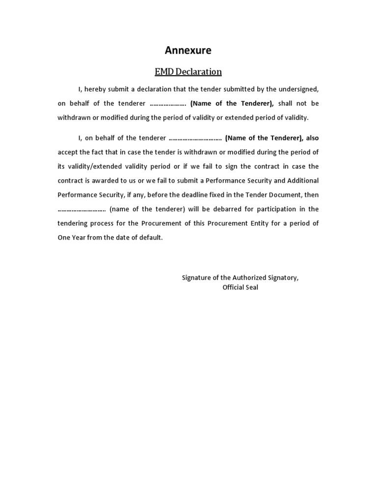 Emd Declaration Annexure | PDF
