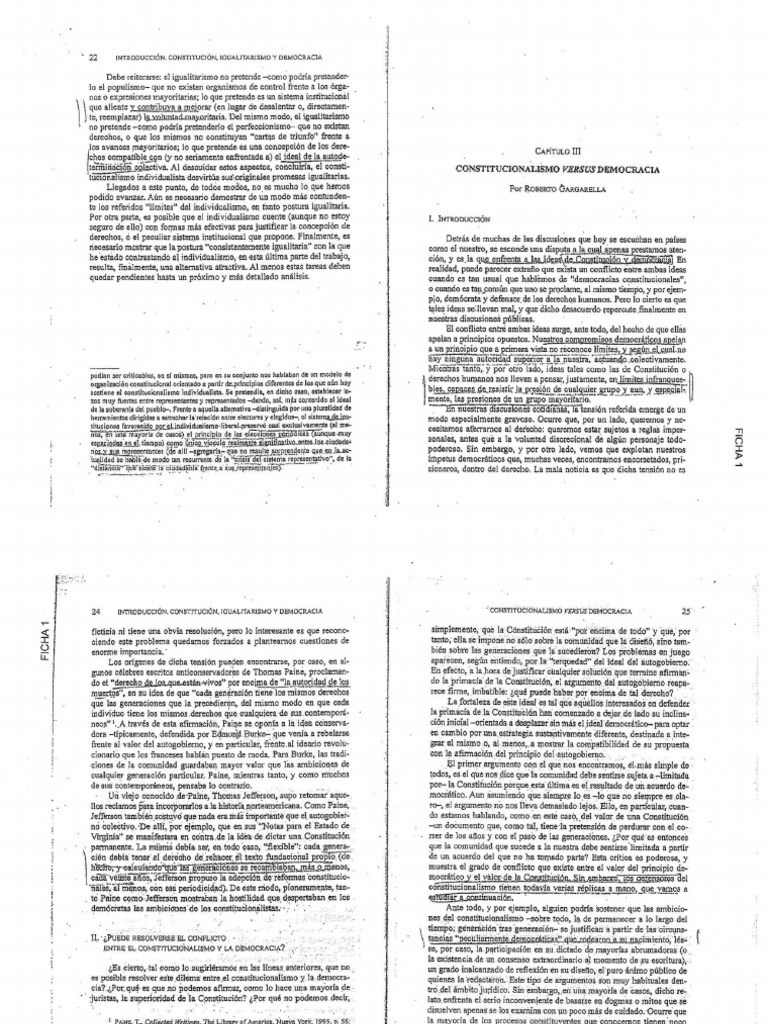 Gargarella-Capítulo 3. Constitucionalismo Vs Democracia | PDF Gargarella-Capítulo 3. Constitucionalismo Vs Democracia | PDF