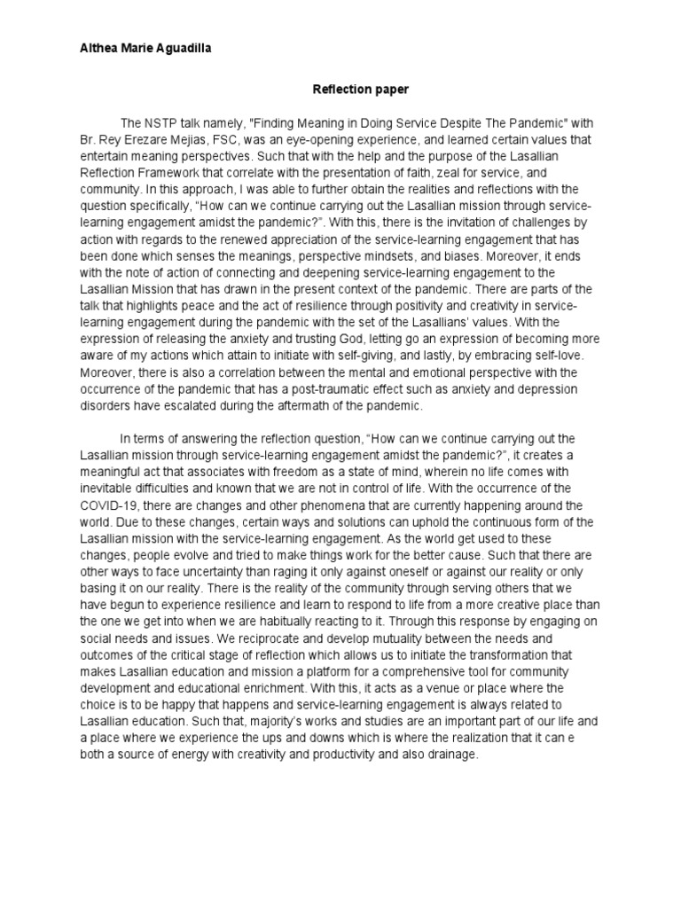 Aguadilla NSTP Reflection Paper | PDF | Service Learning | Applied ...