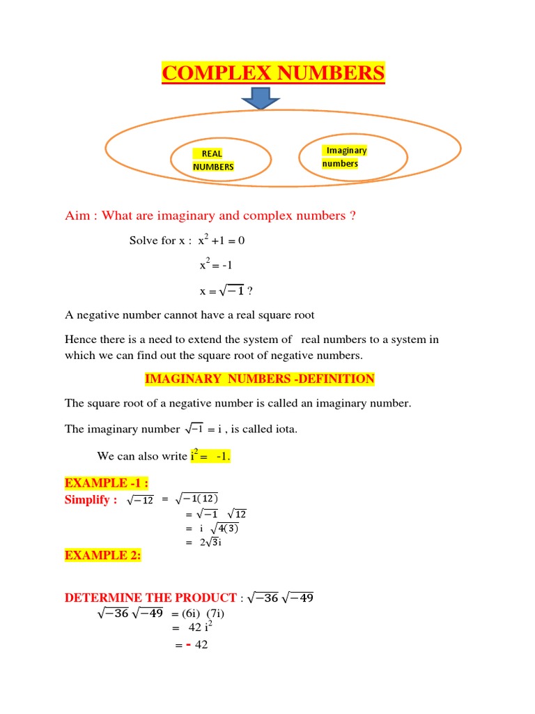 Aim: What Are Imaginary and Complex Numbers ? | PDF | Complex Number ...
