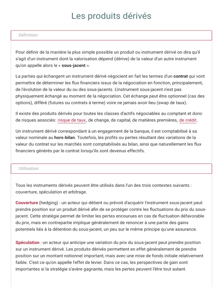 Produits Dérivés | PDF | Produit dérivé financier | Contrat à terme